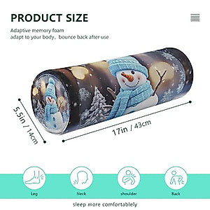 xigua Blue Snowman Neck Roll Pillow for Neck Relief with Removable Washable Cover - Memory Foam Round Cylinder Bolster, Ergonomically Designed for Head, Neck, Back, and Legs