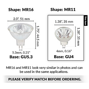 Simba Lighting 10 Watt 12 Volt MR11 Halogen Spotlight Bulbs (6 Pack) 2-Pin 110lm 30° Beam Angle for Accent, Track Light, and Fiber Optics, GU4 Bi-Pin Base, Glass Cover, Warm White 2700K Dimmable