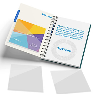TOTiyea 10 Pack Adhesive Clear Corner Pockets 6 x 6 Inch Sticky Pocket, Self Adhesive Planner Pockets, Adds Extra Storage Space to Notebooks, Folders, Planner Accessories