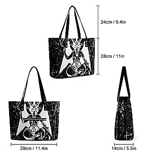 Satanic Goat Baphomet Large Leather Tote Bag Personalized Handbag Fashionable Handle Shoulder Purses for Women