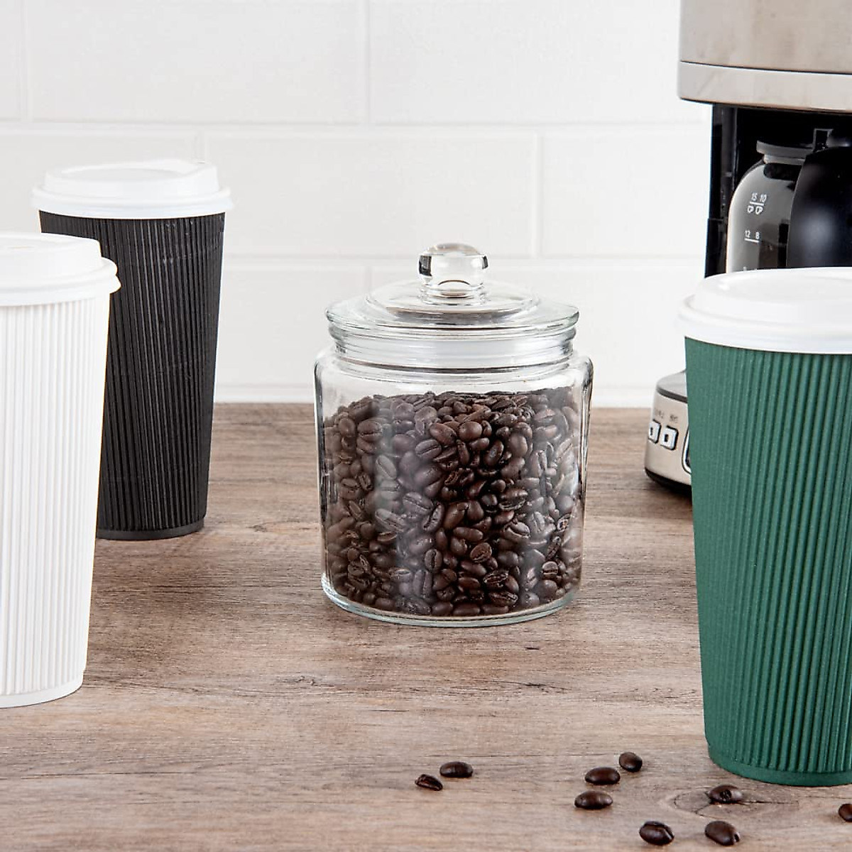 Restaurantware Vetri 0.2 Gallon Glass Storage Jar 1 Dishwashable Glass Cookie Jar - Airtight Seal Wide Opening Clear Glass Candy Jar Knob Handle Lid For Kitchen Laundry Or Storage