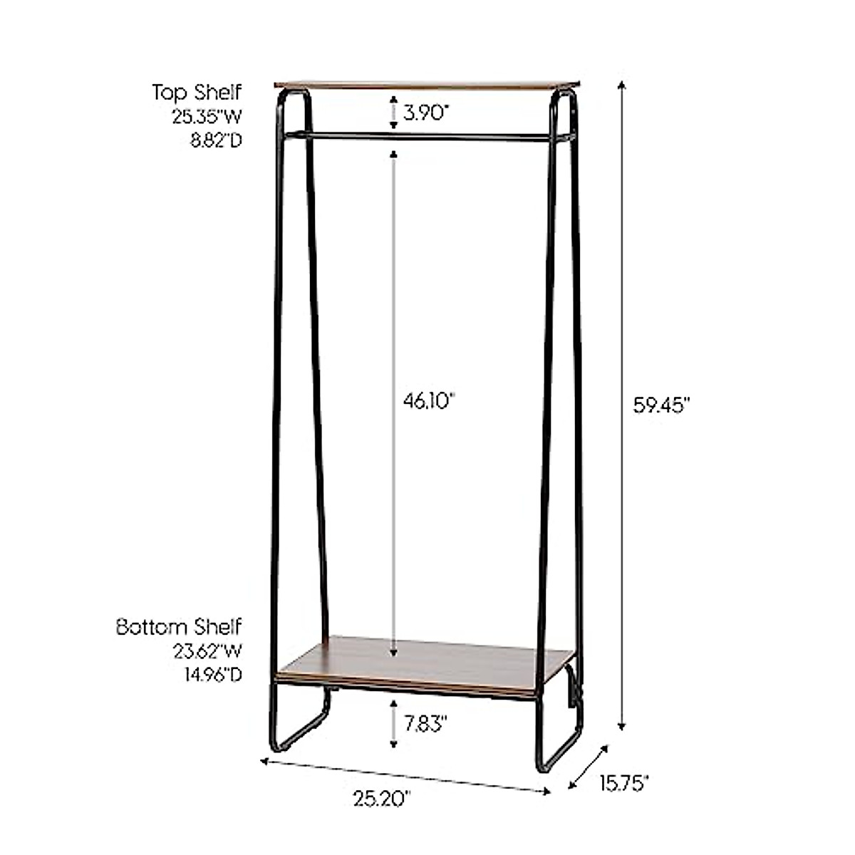 IRIS USA, Inc. Clothing Rack, Clothes Rack with 2 Wood Shelves, Freestanding Clothing Rack, Easy to Assemble Garment Rack, Standing Metal Sturdy Clothing Rack, Small Space Storage Solution, Black