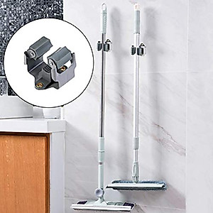 Vankcp 10Pcs Broom Mop Wall Mount Holder Gray Wall Rack Organizer Bathroom Storage Hanger with Screws for Home, Kitchen, Garden