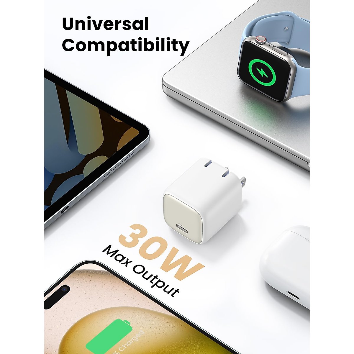 UGREEN 30W USB C Charger, Nexode Foldable GaN PPS Compact Fast Wall Charger Block, USB-C Power Adapter for iPhone 15 Pro Max/14/13, Galaxy S23 Ultra, Google Pixel 7, MacBook Air, iPad Pro (White)