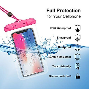 Arae Waterproof Phone Pouch Compatible for iPhone 13 Pro Max 12 11 XR X 8 7 Plus Samsung Galaxy S21 and More Up to 7 Inch for Beach Swimming Surfing Snorkeling 2 Packs Black+Pink