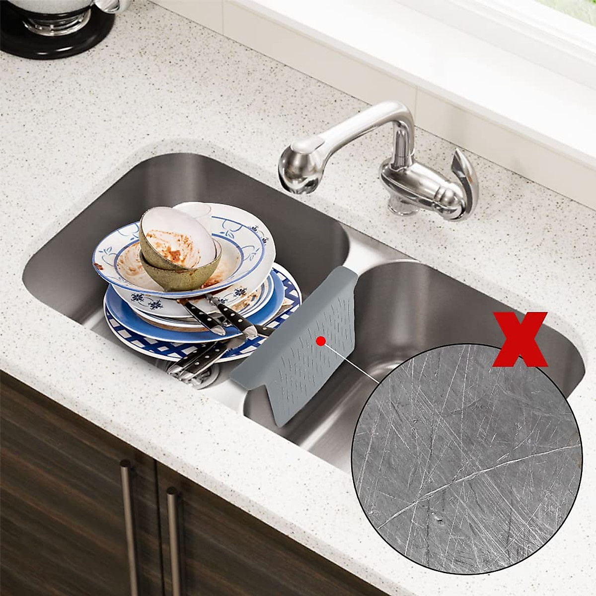 Sink Divider Ultra Thin Sink Saddle Mat VELOVYO Weak Suction Sink Protector Super Soft Kitchen Sink Mat No Smell Never Stain