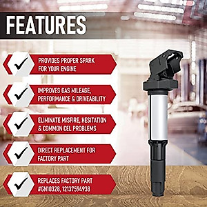 Ignition Coil Pack - Compatible with BMW Vehicles - 325i, 328i, 325ci, 330ci, 335i, 525i, 545i, 745Li, X3, X5 and more - Replaces GN10328, 12137594936
