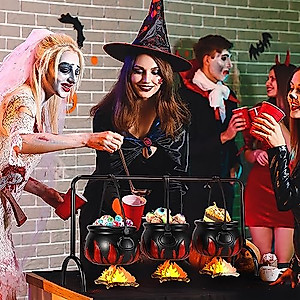 Uiifan 7 Pcs Halloween Cauldron Serving Bowls Halloween Candy Bowls on Rack Candy Bucket Cauldron with 3D Fake Cardboard Campfire Centerpiece Halloween Party Decoration for Indoor Outdoor Home
