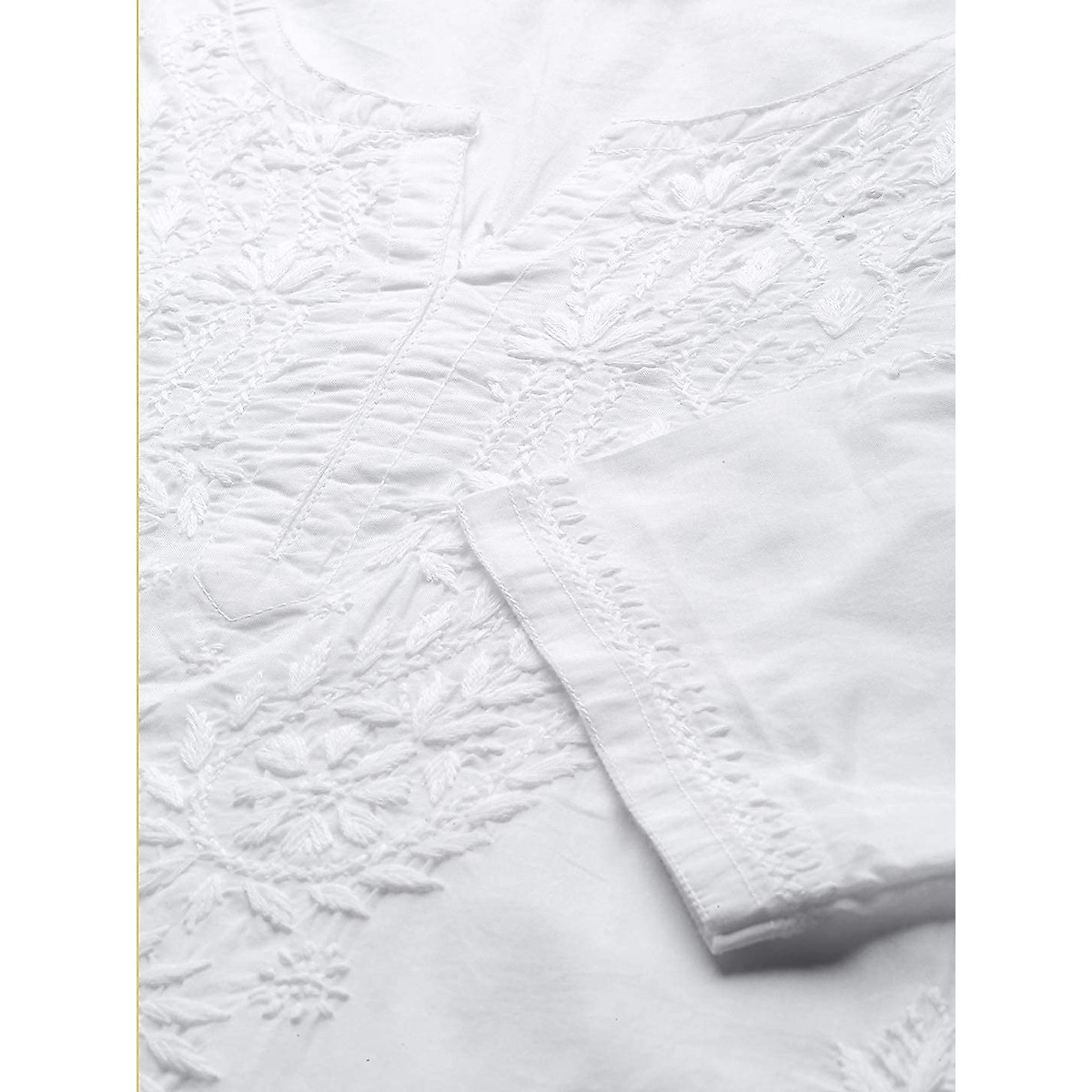 Ada Indian Hand Embroidered Chikankari White Cotton Top Tunic Kurti Shirt for Women A208704 (X-Small)