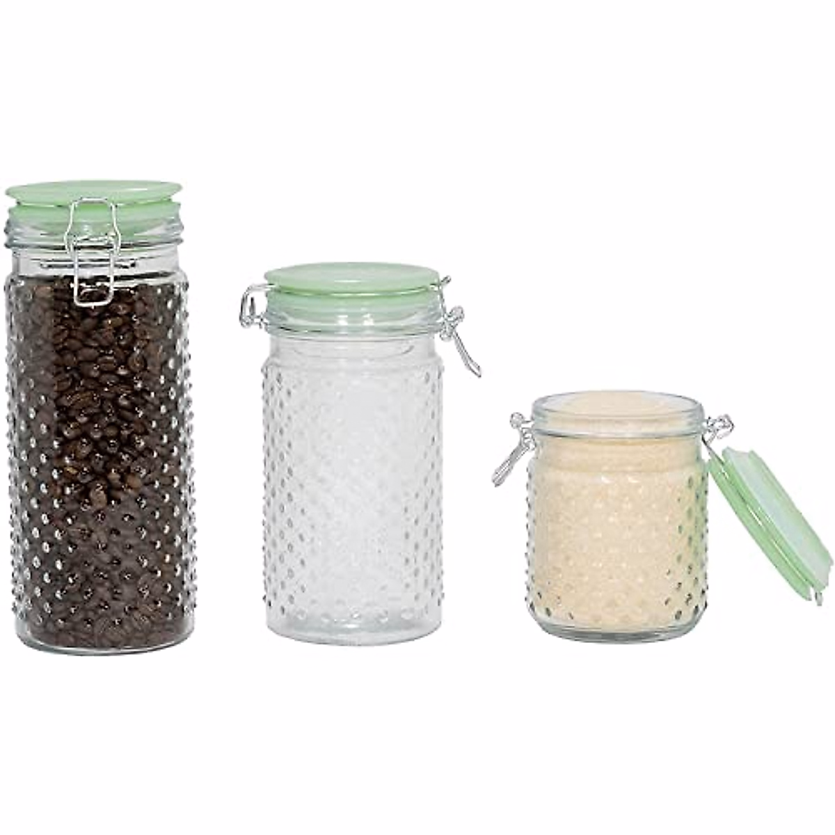 Amici Home Emma Jade Hobnail Collection Glass Jar | Set of 2 | Hermetic Lid | Airtight | Store Dry Goods, Flour, Pasta, or Snack | 24 and 36-Ounce Capacity