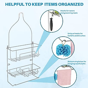 KeFanta Shower Caddy over Shower Head, Hanging Shower Organizer Rack, Bathroom Caddy for Shower, Rustproof Shampoo Holder Shelf, Silver