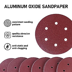 LotFancy Sanding Discs 6 Inch 6 Hole, 130PCS 40 60 80 100 120 180 240 320 400 800 1000 1500 2000 Grit Sandpaper Assortment - Orbital Sander Pad, Hook and Loop Round Sand Paper
