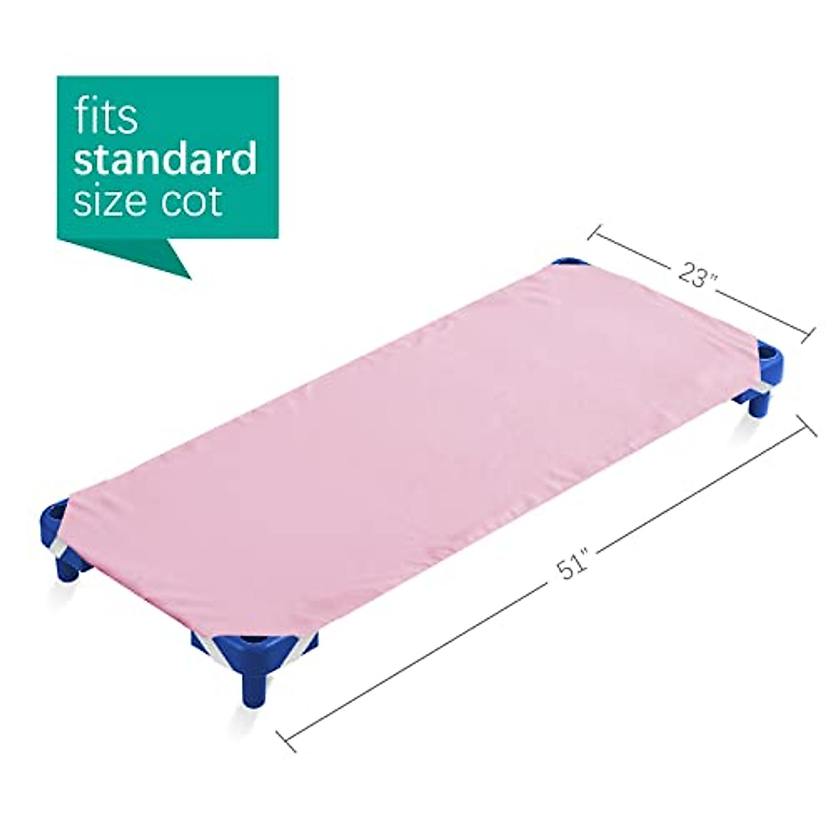 Standard Size Daycare/Pre-School Cot Sheet, 23" x 51", Children’s Naptime Cot Sheet, Pink, Breathable Microfiber Nap Sheet for Boys and Girls