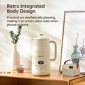 soseki Nut Milk Maker Machine,1.05QT Automatic Almond Milk Maker Machine 6 Pre-set Plant Milk Recipes, One-touch Cleaning And Drying Soy Milk Maker Machine, Nut/Soy/Coconut/Oat Milk Maker Machine (White)