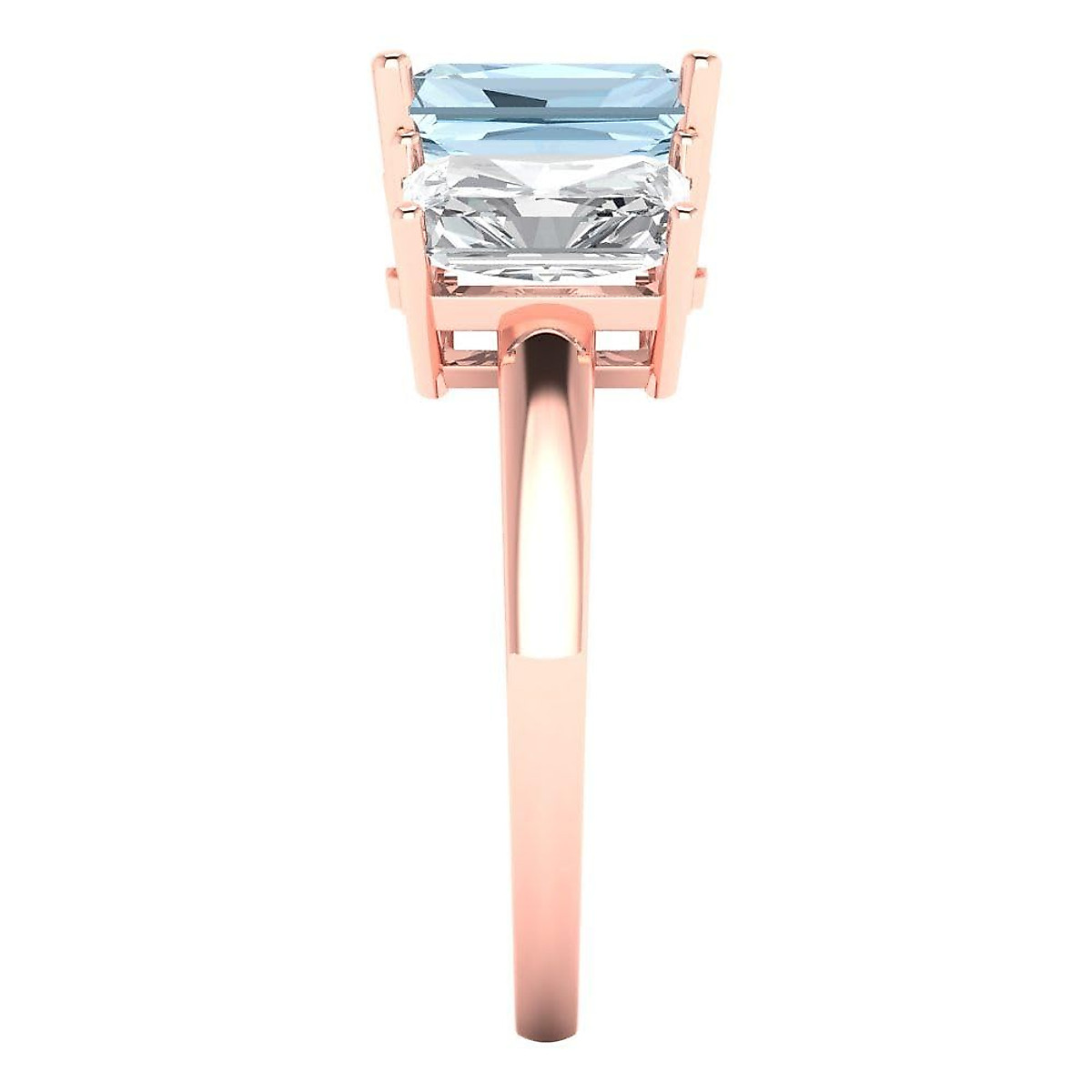 Clara Pucci 4.0 ct Emerald Cut 3 Stone Solitaire Genuine Natural Aquamarine Engagement Promise Anniversary Bridal Ring 18K Rose Gold 3.5