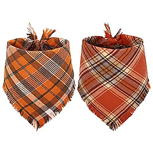 Whaline Fall Dog Bandana Autumn Dog Bibs Rustic Vintage Plaids Reversible Washable Triangle Dog Scarf Pet Neckerchief for Small Medium Large Pet Cat Dog Thanksgiving Costume Accessories, 2 Pack