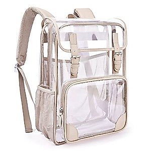 mommore Clear Backpack Heavy Duty Thick PVC Transparent Backpack with Leather Trim Large Capacity See Through Backpack