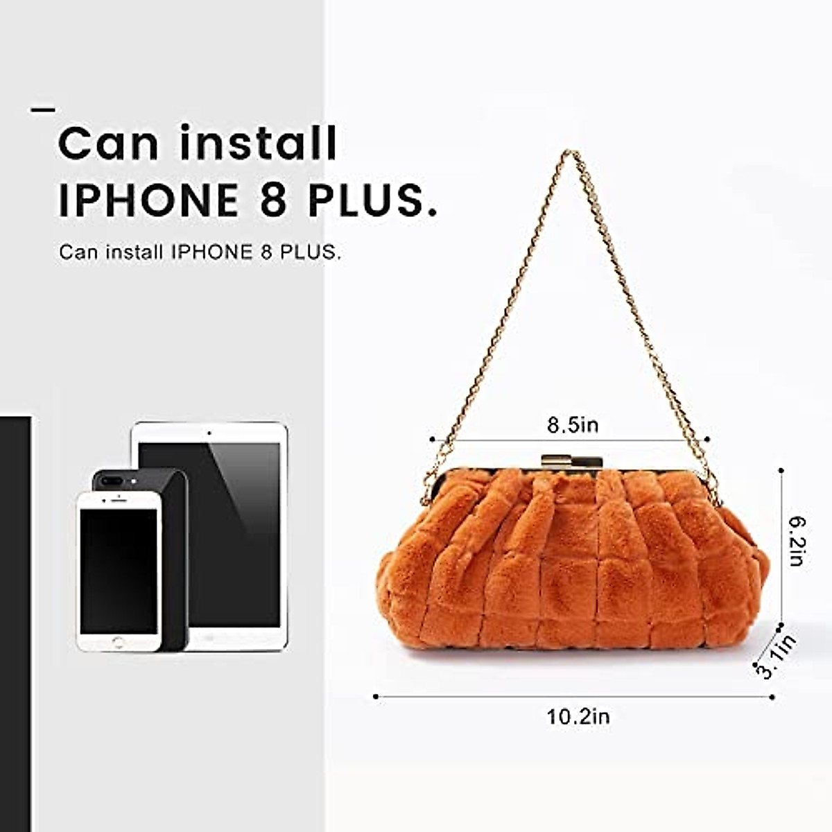 M10M15 Furry Purse Handbag for Women Winter Faux Fur Evening Bag Super Warm Purse Large Size Light weight for Party Orange