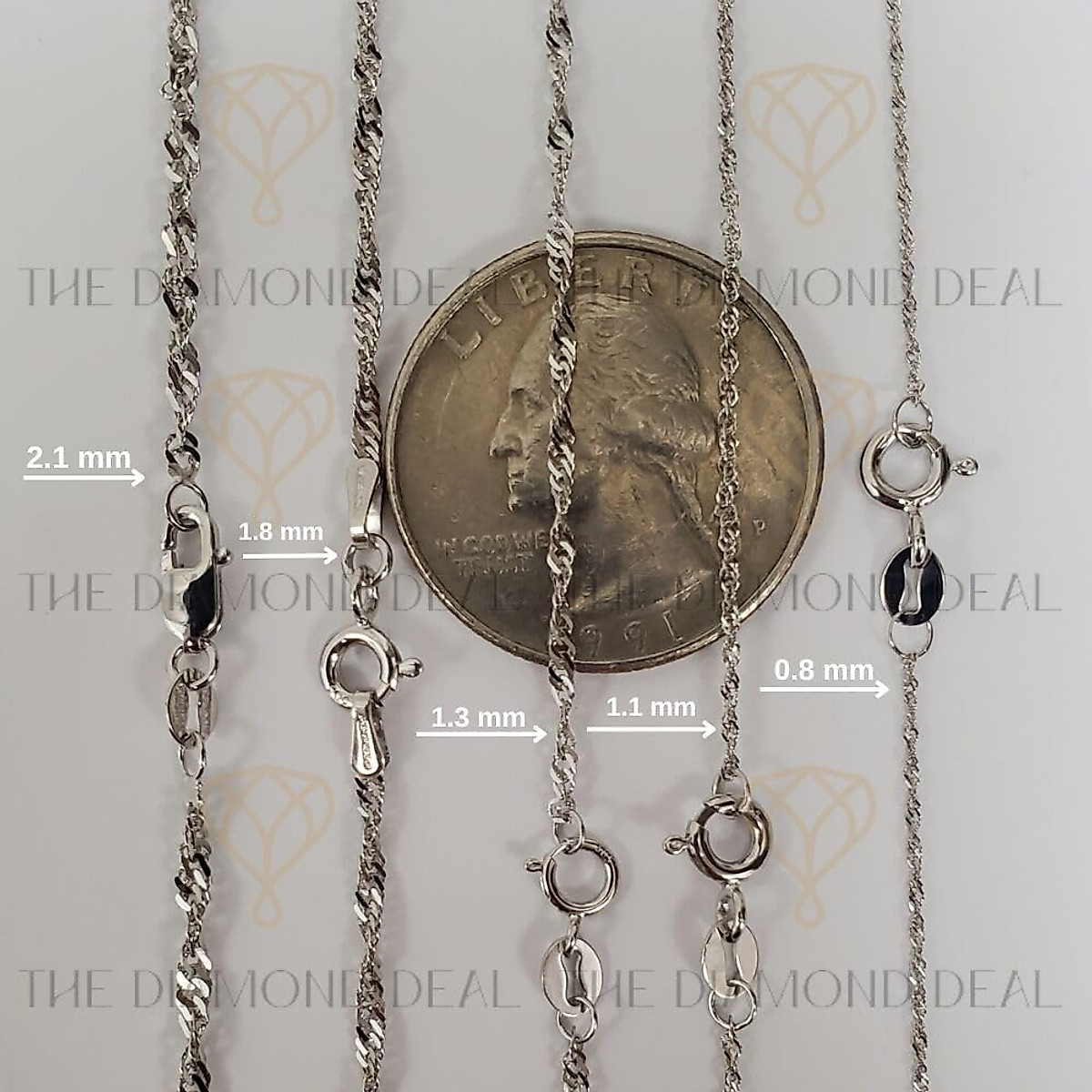 The Diamond Deal 14K Yellow or White Gold 1.5mm Shiny Diamond-Cut Classic Singapore Chain Necklace for Pendants and Charms with Spring-Ring Clasp (10" And white-gold)