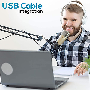 Soul Inscriptions Press USB Suspension Boom Microphone Stand-Adjustable Compact USB Microphone Arm Stand,Durable Steel for Radio Broadcasting Studio,Voice-Over Sound Studio,TV Stations - PMKSHUSB04