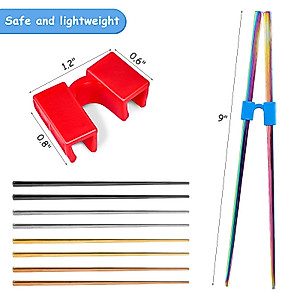 Kidsfantasy 5 Pairs Reusable Chopstick Helpers Non Slippery Training Chopsticks for Adult Replaceable Practice Chopsticks Heat Resistant Chopsticks Holder (Bright Colors,Stainless Steel)