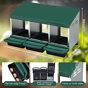 Therwen Chicken Roll Out Nesting Boxes Egg Laying Box with 3 Compartment 6 Pcs Automatic Poultry Nipples 3 Pcs Washable Nesting Box Pads 3 Pcs Fake Eggs and Gloves for Chicken and Poultry House