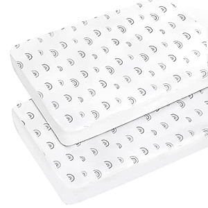 Pack n Play Sheets 2 Pack (27"x 39"x 5") for Dream On Me Play Yard, Mini Crib Sheets Set for Baby Girls Boys, Portable Playard Sheet, Ultra Soft Microfiber Pack n Play Mattress Sheet, Rainbow