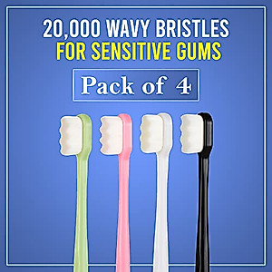 Med Care Extra Soft Bristle Toothbrush for Adults with Sensitive Gums, 4 Pack, Non-Slip ABS Ergonomic Handle with 20000 Bristle Protects Teeth and Gums and Removes Tartar, Bad Breath, and Plaque
