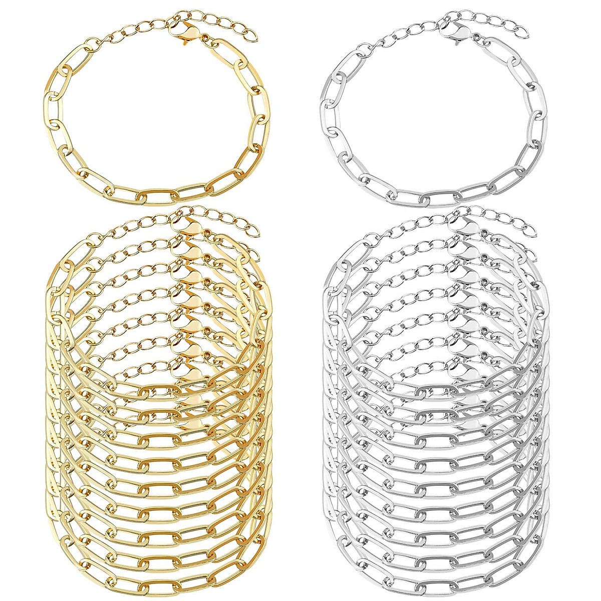tiggell 20pcs Chain Bracelets Kit Alloy Link with Lobster Clasps for Christmas DIY Women Jewelry Findings Bracelet Making (Gold & Silver)