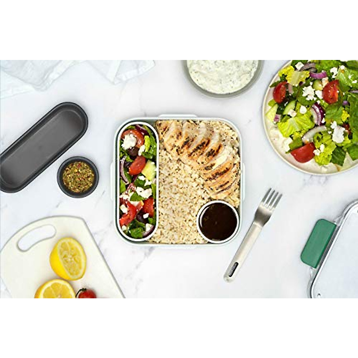 BLACK + BLUM | Bento Box Style Compartment Food Container | Packed Lunch Box with Stainless-Steel Travel Fork, BPA-Free, Leak-Proof, Microwave Safe | Ocean Blue, 1 L / 34 fl oz