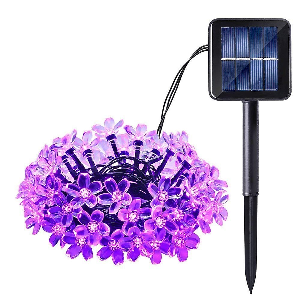 Qedertek Solar String Lights, Cherry Blossom 22ft 50 LED Waterproof Flower Outdoor String Lights for Patio,Lawn,Garden,Holiday,Halloween Solar Lights,and Festivals Decorations (Purple)