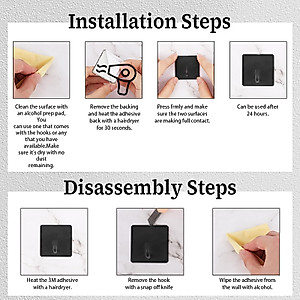 Tucnoeu Stick on Hooks Self Adhesive Hooks Heavy Duty 6 Pcs Black Adhesive Hooks 304 Stainless Steel Shower Wall Hook for Bathroom,Kitchen,Camper