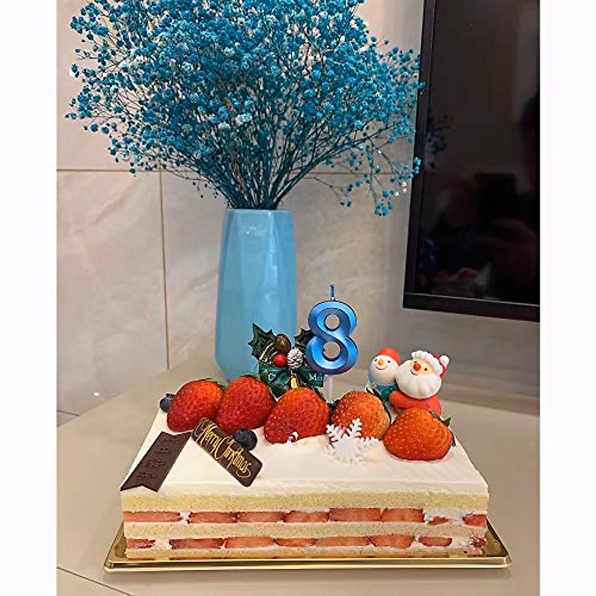 2.76'' Extended XXL Large Gold Glitter Happy Birthday Long Numbers Candles 3D Design Cake Topper Decoration for Adults/Kids Party Wedding(Blue, 3)