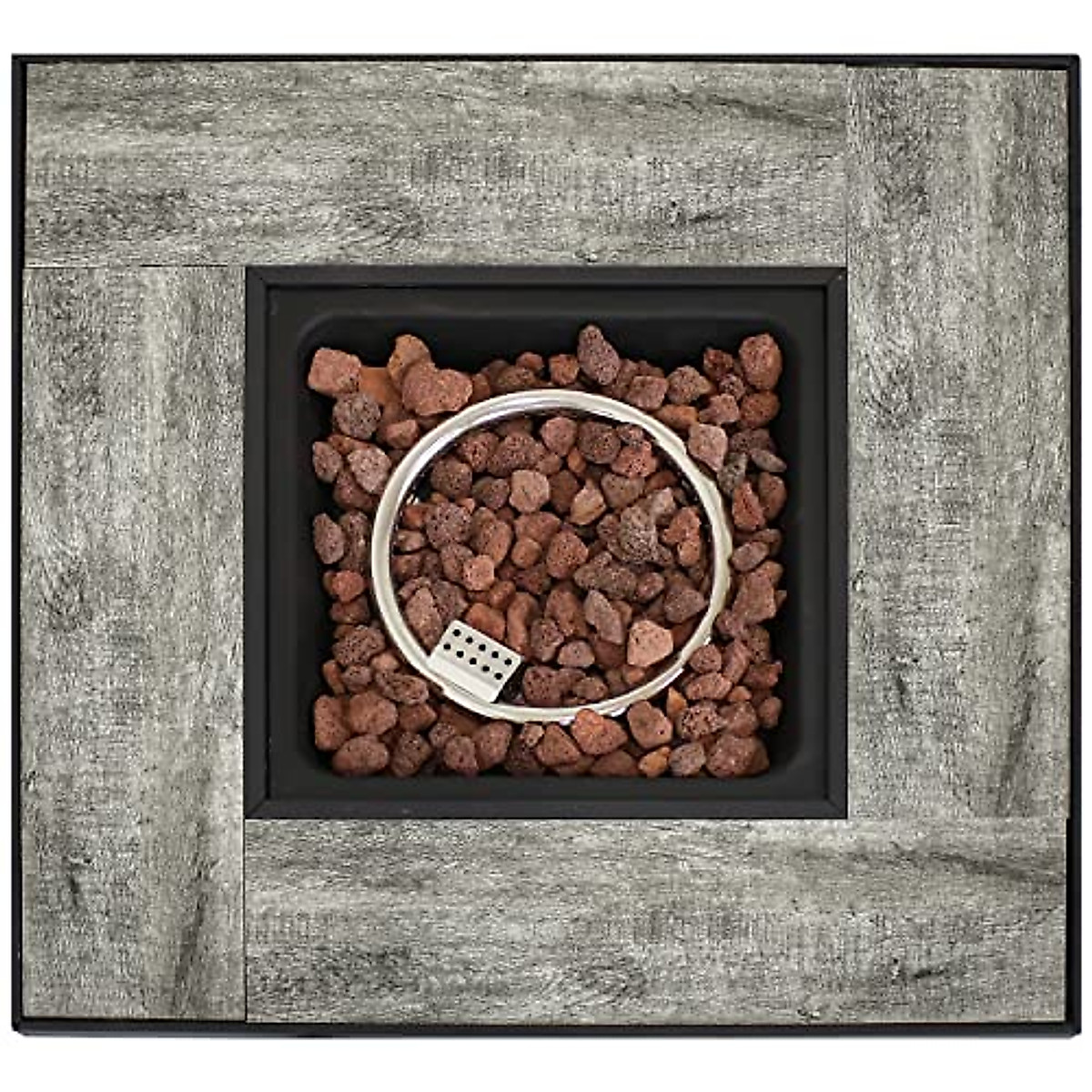 Sunnydaze Reykir 24-Inch H Square Fire Pit with Tile Tabletop and Rafa Fabric Sides - Ideal for The Patio, Deck or Backyard