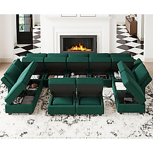 Belffin Oversized Modular Sectional Sofa Velvet U Shaped Couch with Storage Ottomans Modular Sectional Couch with Reversible Chaise Convertible Sectional Sleeper Sofa Velvet Green