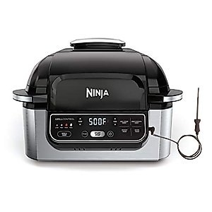 Ninja Foodi Pro 5-in-1 Indoor Integrated Smart Probe, 4-Quart Air Fryer, Roast, Bake, Dehydrate, an Cyclonic Grilling Technology, with 4 Steaks Capacity, Stainless