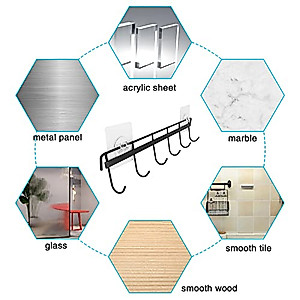 2 Pack Kitchen Adhesive Wall Hooks Rack Rail,Spoon Hanger for Kitchen Hanging Spatulas Measuring Spoons Space Saving No Drilling Hanger with 6 Hooks for Bathroom Bedroom Closet(Black）