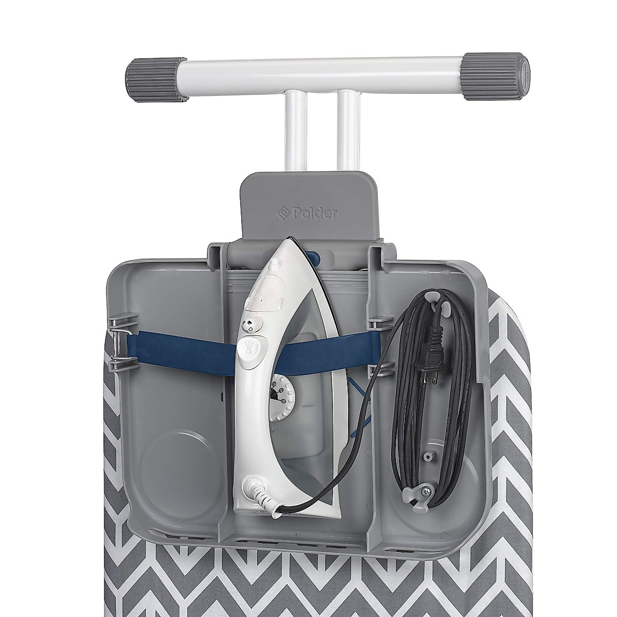 Polder Stowaway Ironing Board with 47 x 16.5-Inch Ironing Surface and Fold-Over Iron Rest with Storage