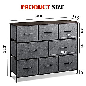 WLIVE Fabric Dresser for Bedroom, Chest of Drawers, Bedroom Dresser TV Stand for 32 40 43 inch TV, Wide Dresser with 8 Large Deep Drawers for Living Room, Closet, Dormitory, Dark Grey