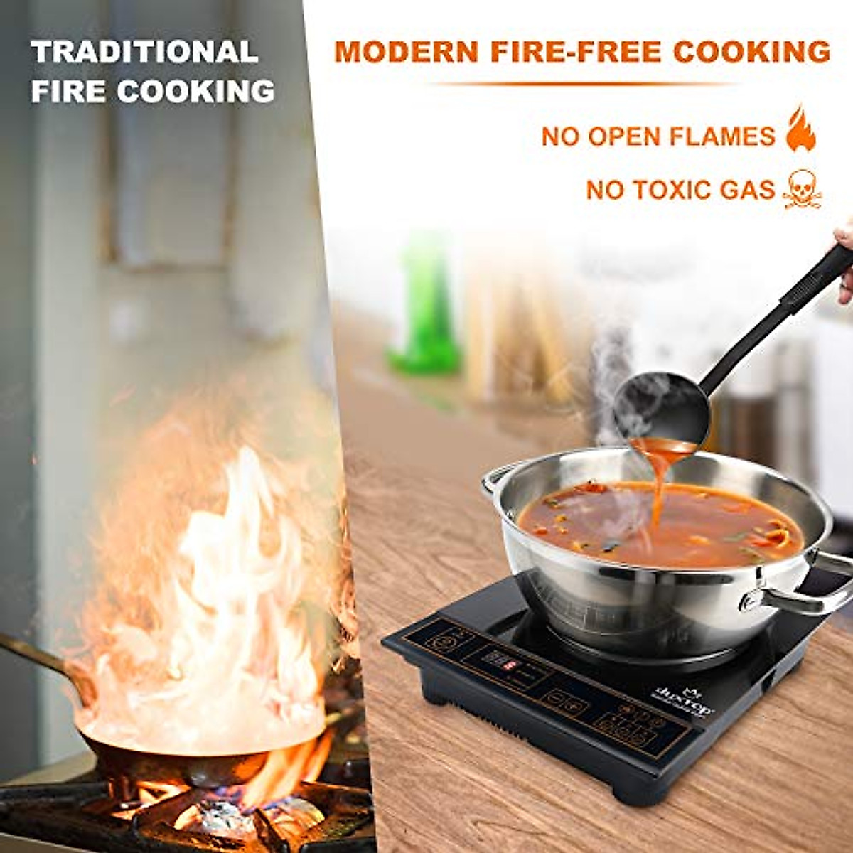 Duxtop 1800W Portable Induction Cooktop, Countertop Burner Included 5.7 Quarts Professional Stainless Steel Cooking Pot with Lid, Heavy Impact-bonded Bottom