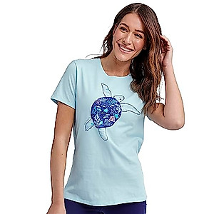Vera Bradley Women's Cotton Short Sleeve Crewneck Graphic T-shirt (Extended Size Range), Turtle Dream, Medium