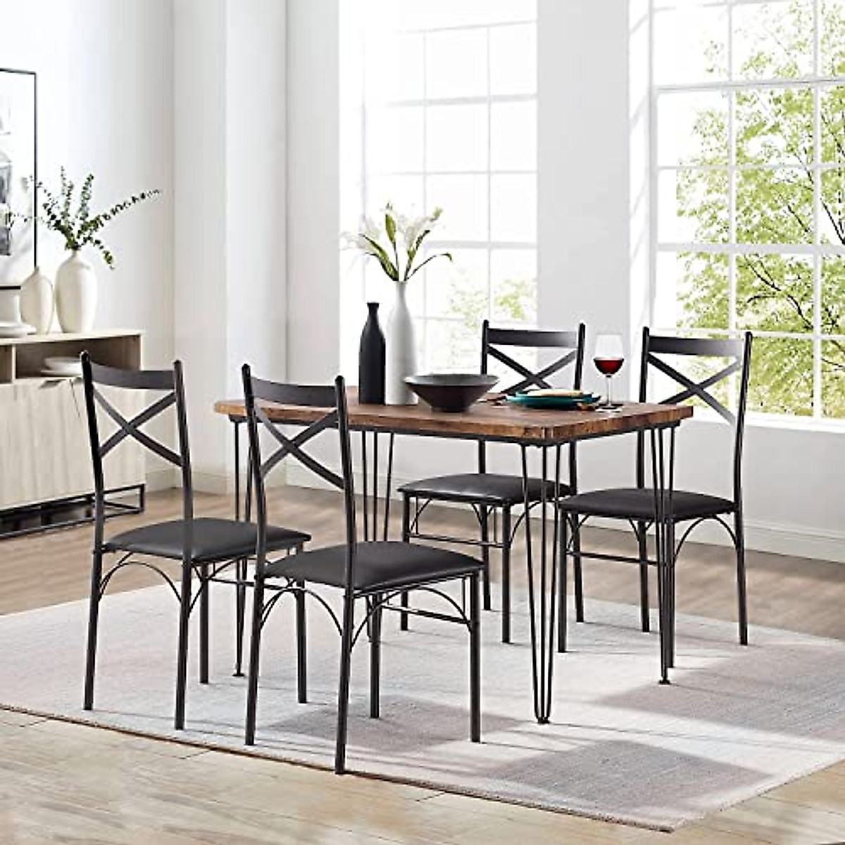 VECELO Room Table Chairs Ideal for Home Kitchen Dinette Breakfast Nook, Dining Set for 4, Black