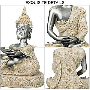 GoYonder Sandstone Buddha Statue for Home Decor, 4.3" Rustic Buddha Decor Thai Shakyamuni Figurine, Hindu Decor for Meditation Altar with Bronze Finish