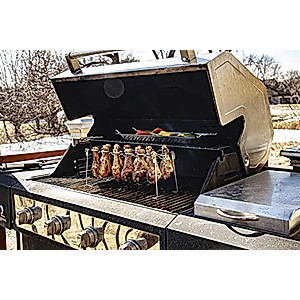 Chicken Leg Rack for Grill, Smoker or Oven; Great for Chicken Legs, Wings, or Drumsticks; Stainless Steel; Non-Toxic Drumstick Holder; Comes in a Box with Grill Drip Pan for Vegetables and Grill Tongs