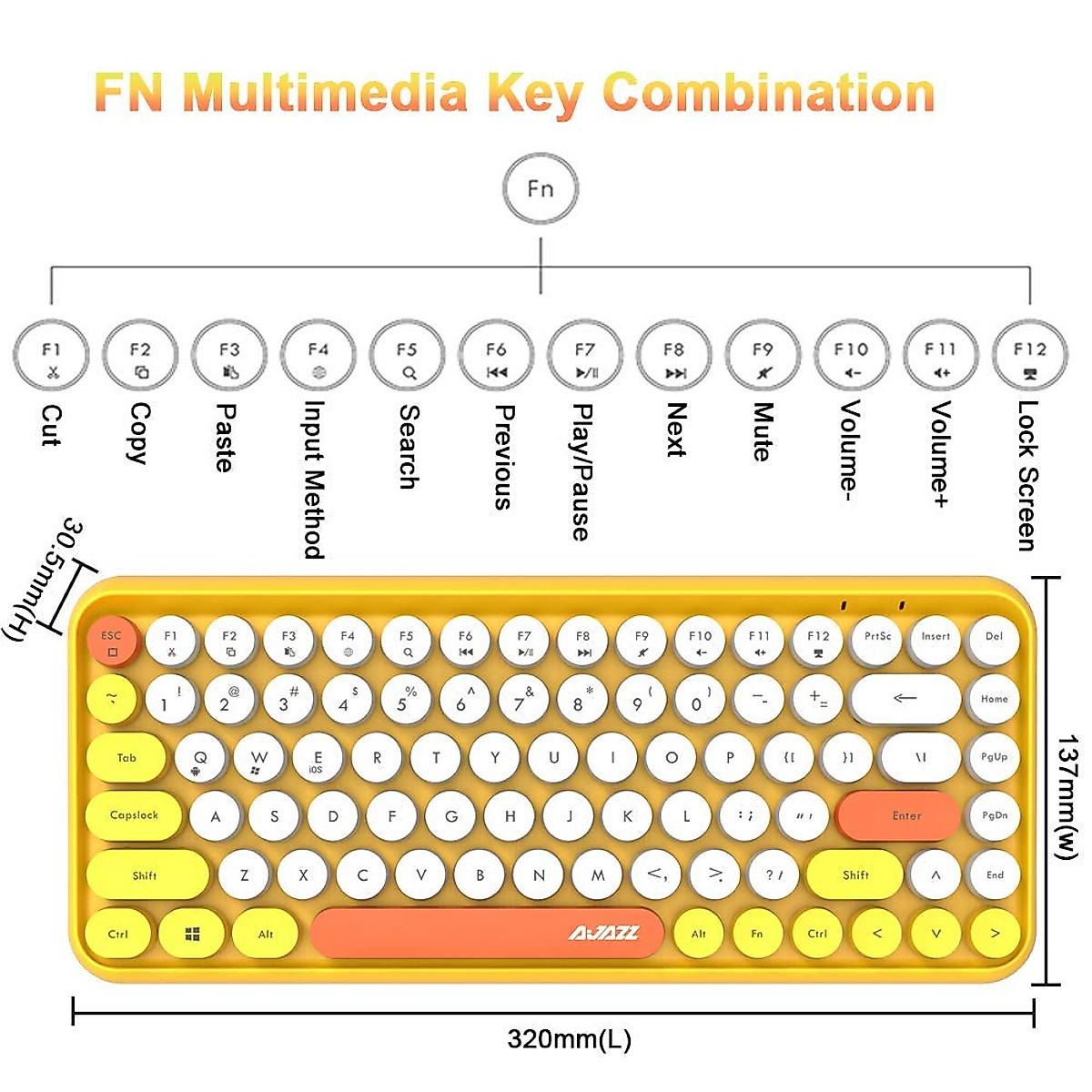 FELICON Wireless Bluetooth Keyboard Mini Portable 84-Key Keyboard Compatible with Android, Windows, PC, Tablet-Dark, Perfer for Home and Office Keyboards
