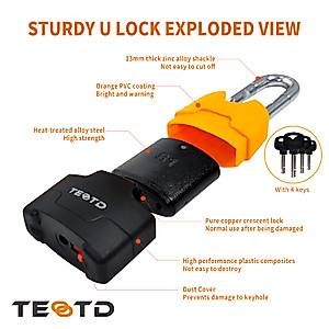 Motorcycle Lock Chain Lock 5.3feet/160cm Long Heavy Duty Anti-Theft Bike Chain Locks Security 10mm Thick Chain with Bright-Colored Lock 4 Keys for Motorcycles,Generator,Containers(8.6lbs)