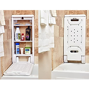 Bathtub Bench and Cabinet Anti-Slip Shower Chair and Bathroom Storage, White | FSA HSA Eligible