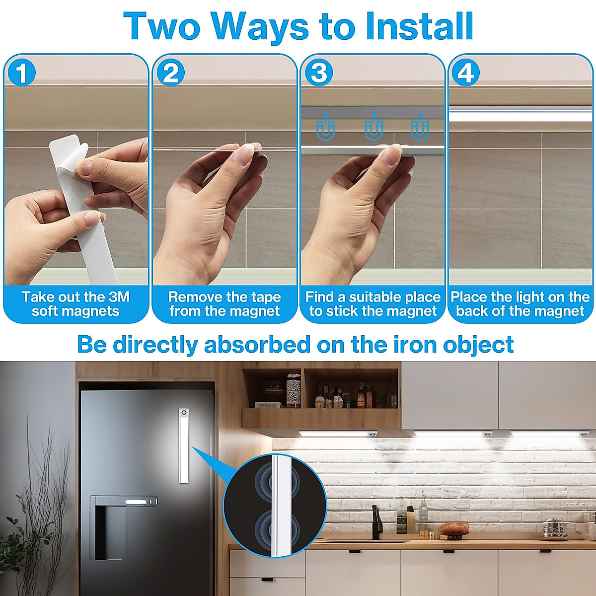 12 Inch 2 Pack Motion Sensor Under Cabinet Light Wireless with Remote and Timer, 86 LEDs Rechargeable Dimmable Under Counter Lights for Closet, Wardrobe, Kitchen, Magnetic LED Night Light Strips