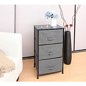 East Loft Nightstand Dresser Storage Organizer for Closet, Nursery, Bathroom, Laundry or Bedroom 3 Fabric Drawers, Solid Wood Top, Durable Steel Frame (Charcoal)