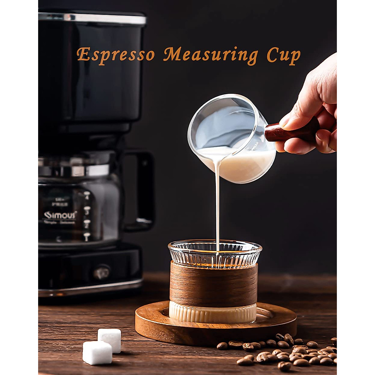 Espresso Shot Glass 75ML Single Spouts Espresso Measuring Cup Accessories with Wood Handle for Barista Milk Coffee Espresso Making (1 Pack)